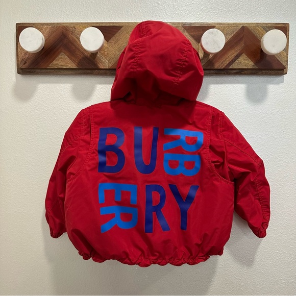 Burberry | Jackets & Coats | Burberry Kids Jacket Red Blue Lettering ...